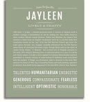 Jayleen Personalized Name Meaning Art Prints – Name Stories