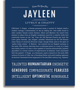 Jayleen Personalized Name Meaning Art Prints – Name Stories