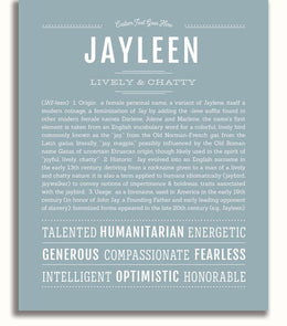 Jayleen Personalized Name Meaning Art Prints – Name Stories