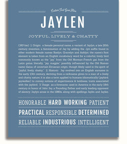 Jaylen Personalized Name Meaning Art Prints – Name Stories