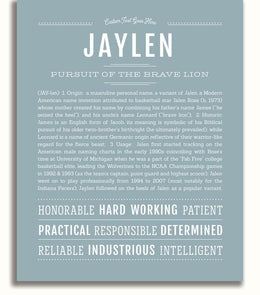 Jaylen Personalized Name Meaning Art Prints – Name Stories