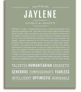 Jaylene Personalized Name Meaning Art Prints – Name Stories