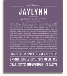 Jaylynn Personalized Name Meaning Art Prints – Name Stories
