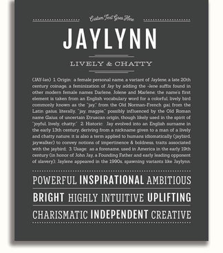 Jaylynn Personalized Name Meaning Art Prints – Name Stories