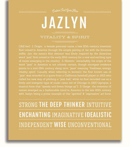 Jazlyn Personalized Name Meaning Art Prints – Name Stories