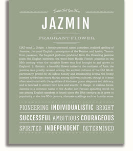 Jazmin Personalized Name Meaning Art Prints – Name Stories