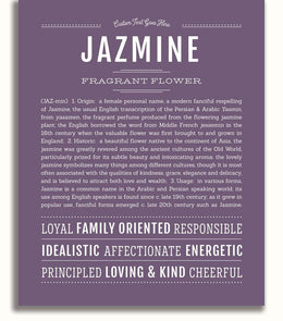 Jazmine Personalized Name Meaning Art Prints – Name Stories