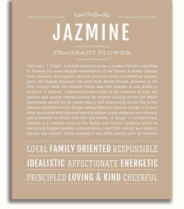 Jazmine Personalized Name Meaning Art Prints – Name Stories