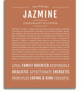 Jazmine Personalized Name Meaning Art Prints – Name Stories