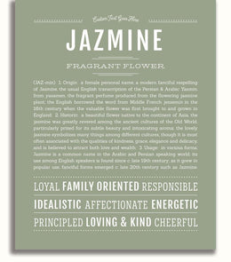 Jazmine Personalized Name Meaning Art Prints – Name Stories