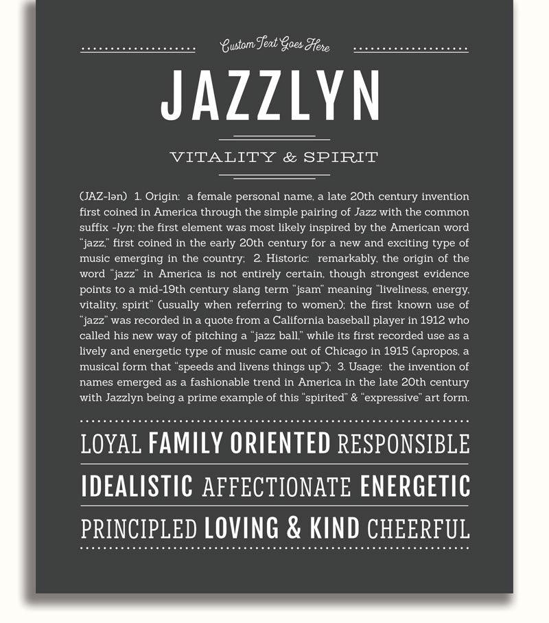 Jazzlyn Personalized Name Meaning Art Prints – Name Stories