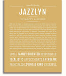 Jazzlyn Personalized Name Meaning Art Prints – Name Stories