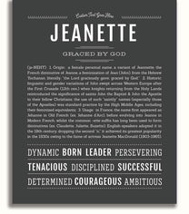 Jeanette Personalized Name Meaning Art Prints – Name Stories