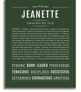 Jeanette Personalized Name Meaning Art Prints – Name Stories