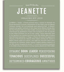 Jeanette Personalized Name Meaning Art Prints – Name Stories