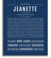 Jeanette Personalized Name Meaning Art Prints – Name Stories