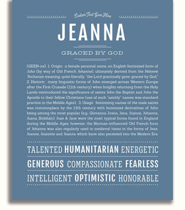 Jeanna Personalized Name Meaning Art Prints – Name Stories