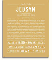 Jedsyn Personalized Name Meaning Art Prints – Name Stories