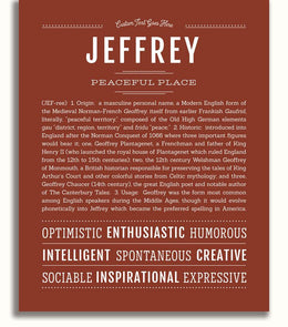 Jeffrey Personalized Name Meaning Art Prints – Name Stories