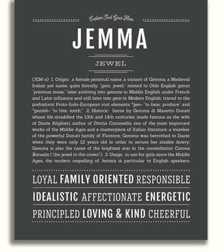 Jemma Personalized Name Meaning Art Prints – Name Stories