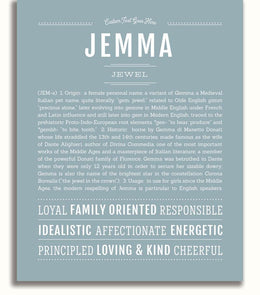 Jemma Personalized Name Meaning Art Prints – Name Stories
