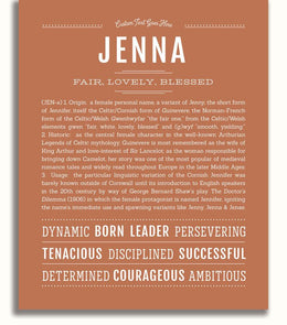 Jenna Personalized Name Meaning Art Prints – Name Stories