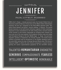 Jennifer Personalized Name Meaning Art Prints – Name Stories