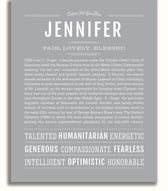 Jennifer Personalized Name Meaning Art Prints – Name Stories