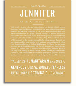 Jennifer Personalized Name Meaning Art Prints – Name Stories