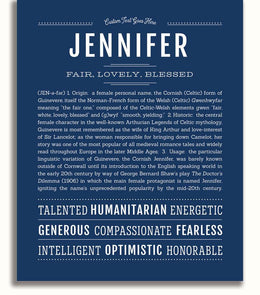 Jennifer Personalized Name Meaning Art Prints – Name Stories
