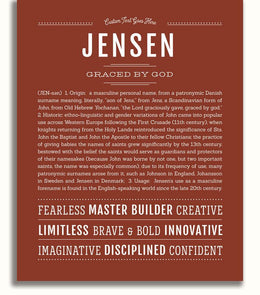 Jensen Personalized Name Meaning Art Prints – Name Stories