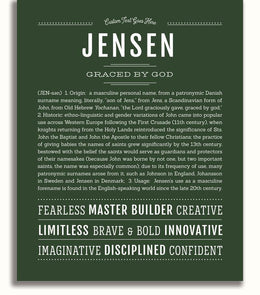 Jensen Personalized Name Meaning Art Prints – Name Stories