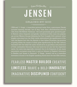 Jensen Personalized Name Meaning Art Prints – Name Stories