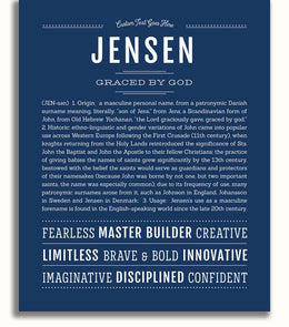Jensen Personalized Name Meaning Art Prints – Name Stories