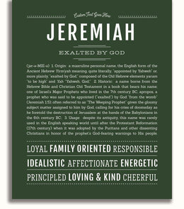 Jeremiah Personalized Name Meaning Art Prints – Name Stories