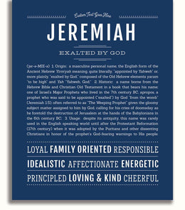 Jeremiah Personalized Name Meaning Art Prints – Name Stories