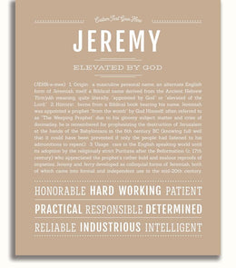Jeremy Personalized Name Meaning Art Prints – Name Stories