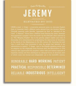 Jeremy Personalized Name Meaning Art Prints – Name Stories