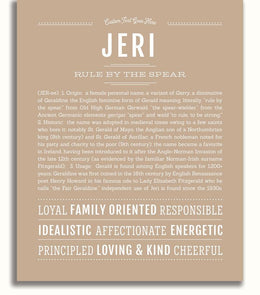 Jeri Personalized Name Meaning Art Prints – Name Stories