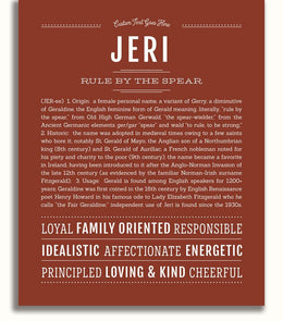 Jeri Personalized Name Meaning Art Prints – Name Stories