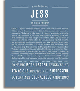 Jess Personalized Name Meaning Art Prints – Name Stories