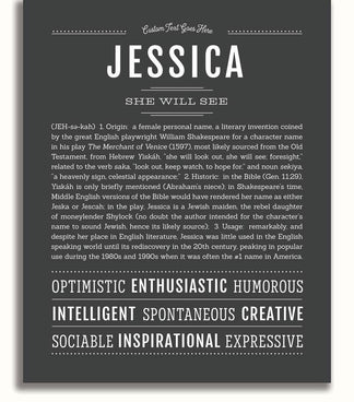 Jessica Personalized Name Meaning Art Prints – Name Stories