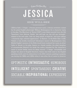 Jessica Personalized Name Meaning Art Prints – Name Stories
