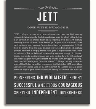 Jett Personalized Name Meaning Art Prints – Name Stories