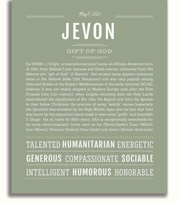 Jevon Personalized Name Meaning Art Prints – Name Stories