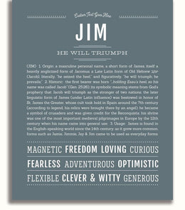 Jim Personalized Name Meaning Art Prints – Name Stories