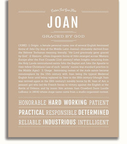 Joan Personalized Name Meaning Art Prints – Name Stories