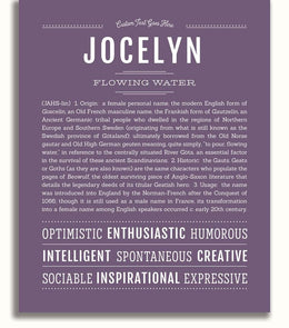 Jocelyn Personalized Name Meaning Art Prints – Name Stories