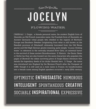 Jocelyn Personalized Name Meaning Art Prints – Name Stories