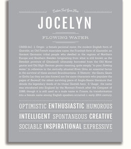 Jocelyn Personalized Name Meaning Art Prints – Name Stories